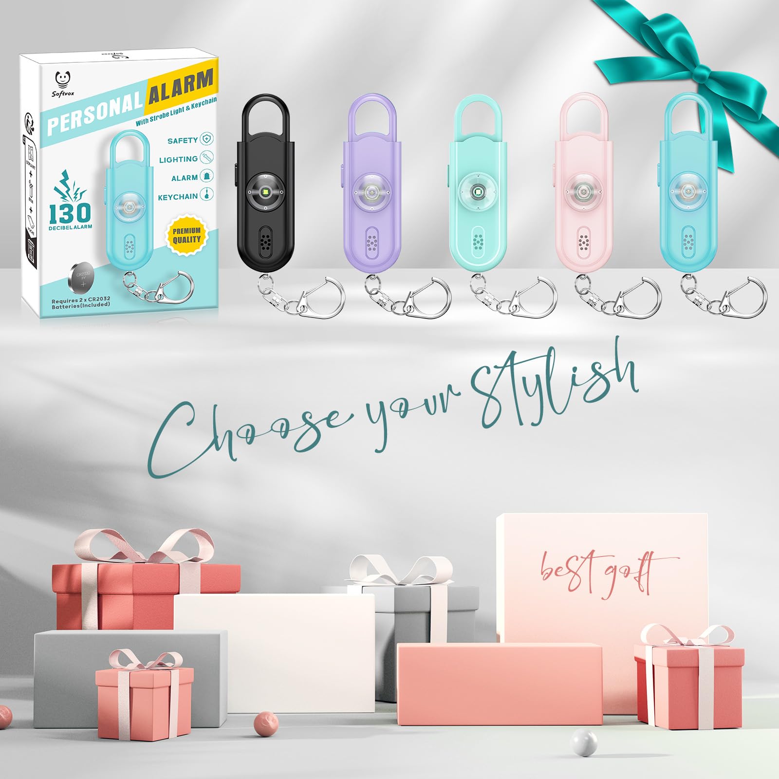 Personal Safety Alarm for Women Girls, 130dB Loud Siren with Key Chain, SOS Strobe Light, Flashlight Help Kids, Elders, Students Emergency Call, Back to School Gift Idea for Self Defense Devices