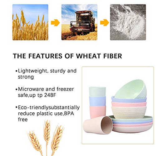 Eco Friendly,Wheat Straw Dinnerware Sets(60pcs), Multicolor,Lightweight,Degradable ,Durable Dinner Plates Set:Bowls,Cups, Plates Set,Salad Bowls——Microwave and Dishwasher Safe