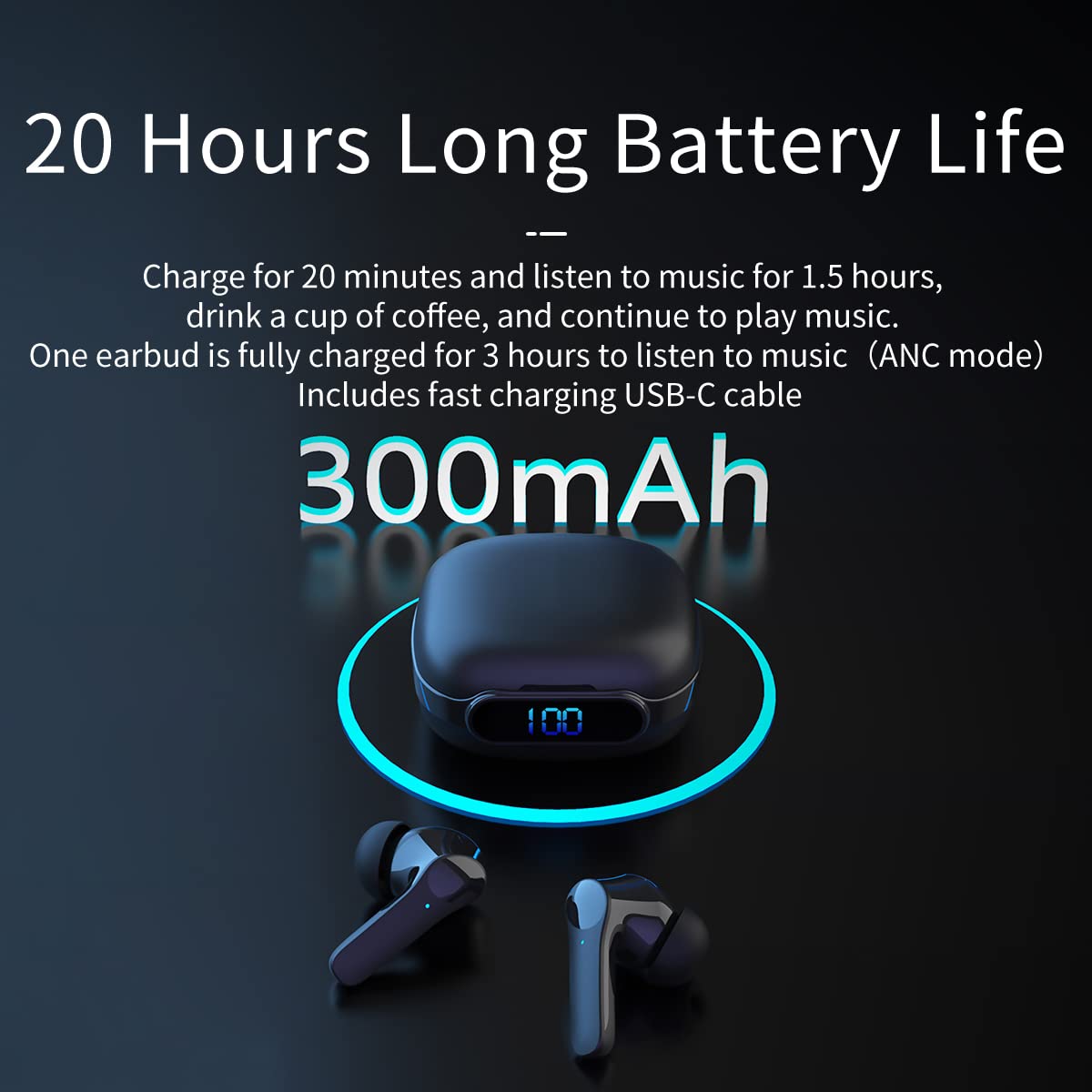 flymory Wireless Earbuds Active Noise Cancelling, Extra Deep Bass Earphones, Bluetooth 5.0 Headphones, IPX5 Waterproof, Touch Control Stereo Big Bass Cordless Headsets(Mini-Black)