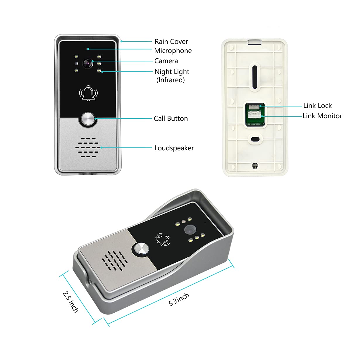 Video Doorbell Intercom System, 7" Monitor Video Door Phone Kits, Wired Video Door Entry System, IR Night Vision Door Camera, Unlock, Dual-Way Intercom Outdoor Indoor for Home Villa (Black)