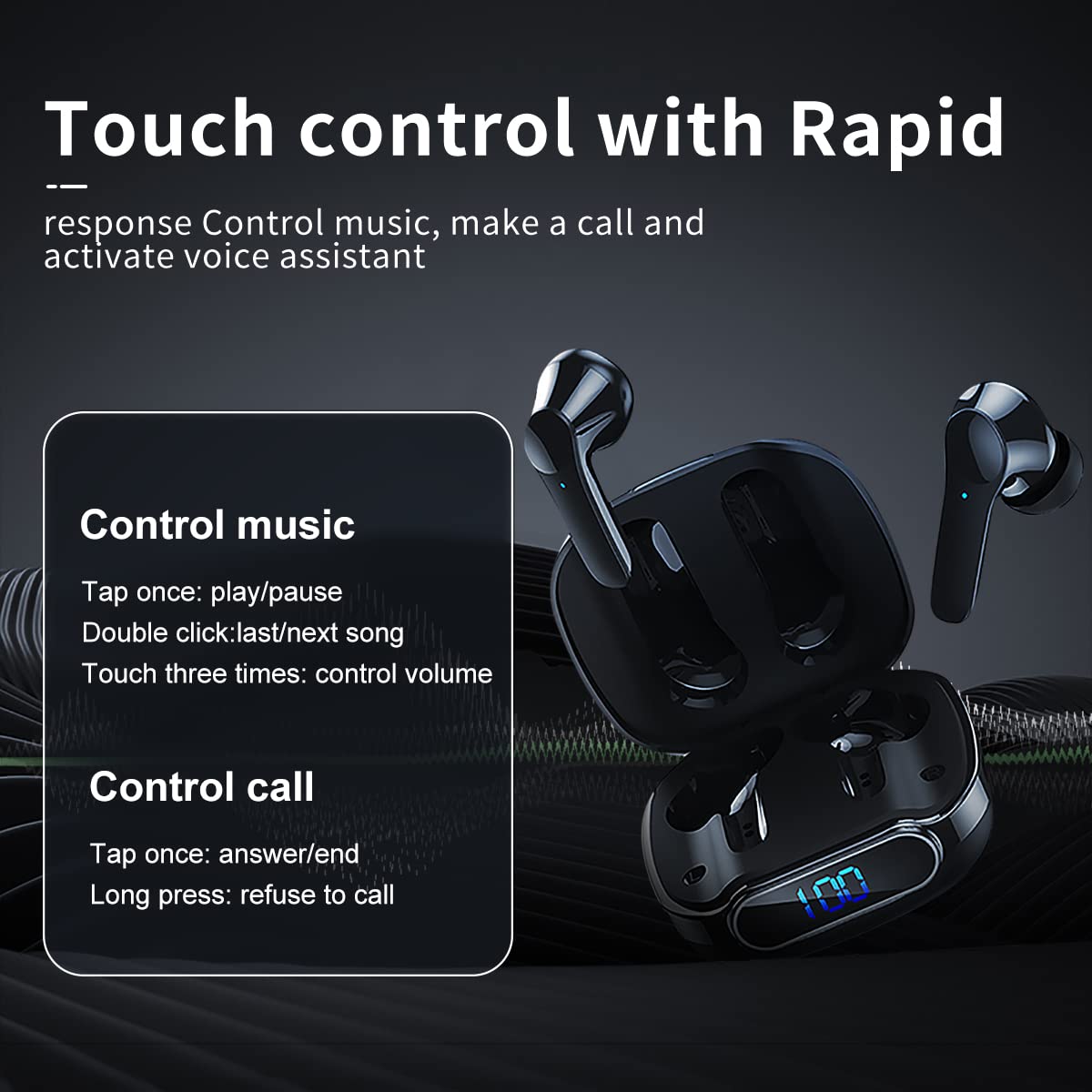 flymory Wireless Earbuds Active Noise Cancelling, Extra Deep Bass Earphones, Bluetooth 5.0 Headphones, IPX5 Waterproof, Touch Control Stereo Big Bass Cordless Headsets(Mini-Black)