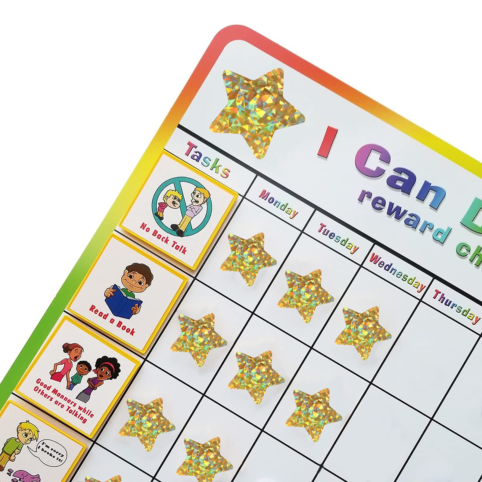 Fiercy 1 inch Gold Star Stickers with Glitter Holographic Pattern, 500 pcs Sparkling Self-adhensive Label Roll, Star Stickers for Personal and Business Use