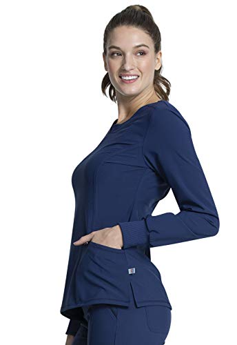 Infinity Long Sleeve Scrubs for Women, 4-Way Stretch Performance Fabric CK781A, L, Navy
