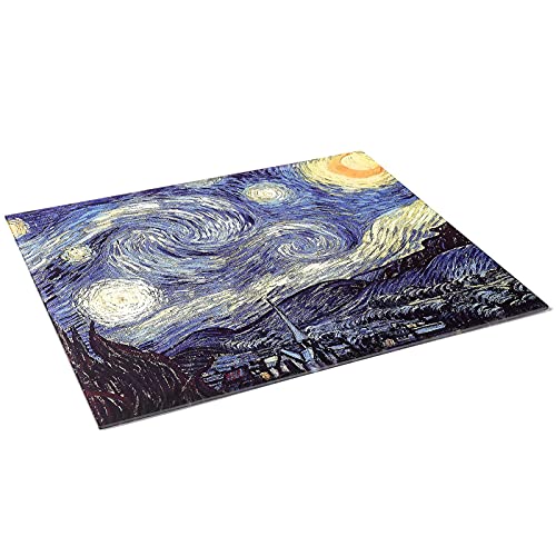 Menesia Tempered Glass Cutting Board for Kitchen, Van Gogh Design Blue Starry, Large Heat Resistant Cutting Boards, Dishwasher Safe Chopping Board(Large 12x14inch)