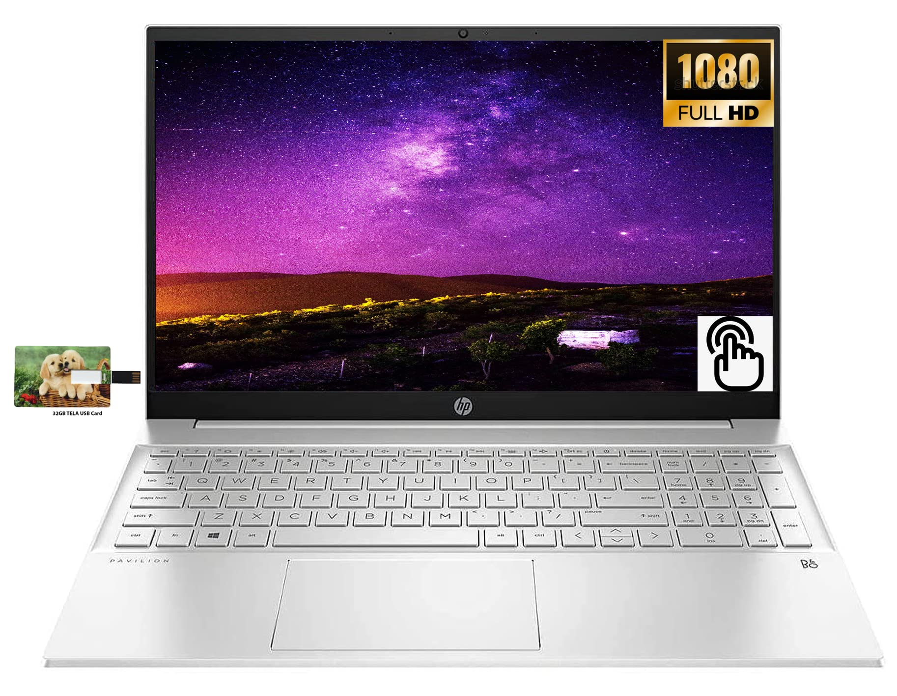 HP Pavilion 15.6" FHD Touchscreen IPS Micro-Edge Display Business Laptop, AMD Ryzen 7 5700U 8-Core, Windows 10 Pro, 32GB RAM 1TB SSD, Backlit Keyboard, Webcam, WiFi, 32GB USB Card