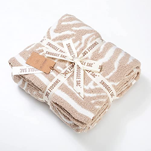 Snuggle Sac Beige Throw Blanket Reversible Zebra Print Knitted Textured Throw Blanket Farmhouse Soft Cozy Warm Couch Blanket, 50"x60"