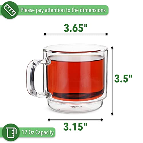 BTaT- Stackable Insulated Coffee Mugs, Glass Tea Mugs, Set of 4 (12 oz, 350 ml), Double Wall Glass Coffee Cups, Tea Cups, Latte Cups, Beer Glasses, Latte Mug, Clear Mugs, Mother's Day Gift