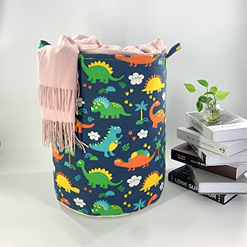 Mziart Large Storage Baskets Foldable Nursery Toys Box Storage Bins Canvas Fabric Gift Baskets Collapsible Laundry Basket Waterproof Clothes Organizer Laundry Hamper with Handles (Blue Dinosaurs)