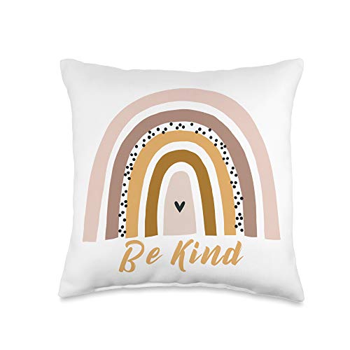Unique Rainbow Collection TT Mama Teacher Gifts Be Kind Pastel Boho Retro Rainbow Throw Pillow, 16x16, Multicolor