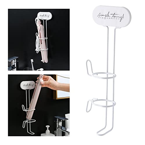 yotijay Farmhouse Metal Wire Bathroom Wall Mount Curling Iron Holder Hair Styling Tool Organizer Storage Basket Iron, Curling, White