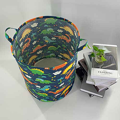 Mziart Large Storage Baskets Foldable Nursery Toys Box Storage Bins Canvas Fabric Gift Baskets Collapsible Laundry Basket Waterproof Clothes Organizer Laundry Hamper with Handles (Blue Dinosaurs)