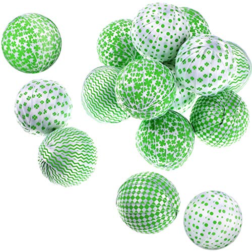 St Patrick's Day Shamrocks Fabric Wrapped Balls Bowl Filler Green Buffalo Check Fabric Wrapped Balls for Table Shelf Festival Decorations (18 Pieces)