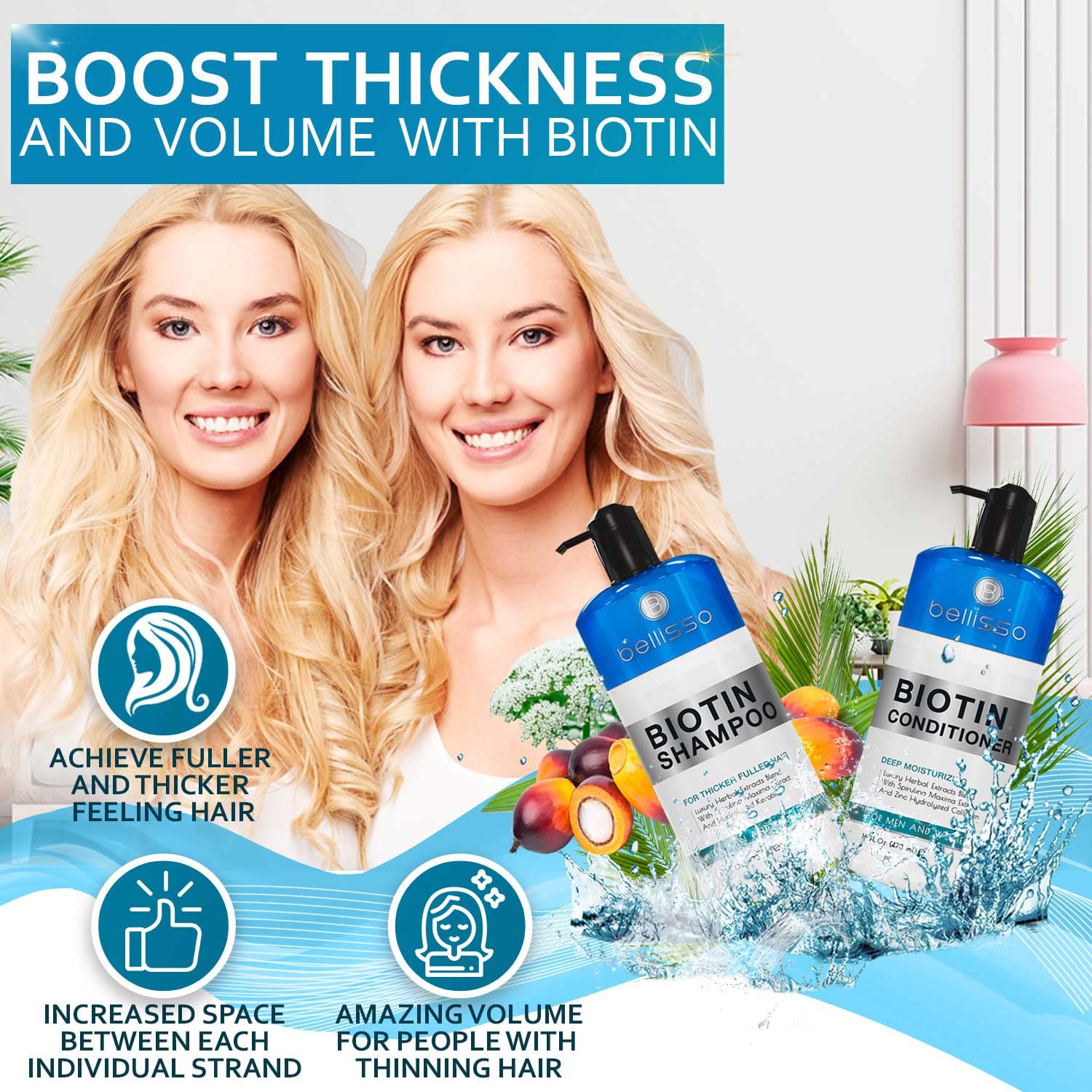 BELLISSO Scalp Massager and Wet Shampoo Brush and Biotin Shampoo and Conditioner Set