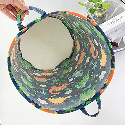 Mziart Large Storage Baskets Foldable Nursery Toys Box Storage Bins Canvas Fabric Gift Baskets Collapsible Laundry Basket Waterproof Clothes Organizer Laundry Hamper with Handles (Blue Dinosaurs)