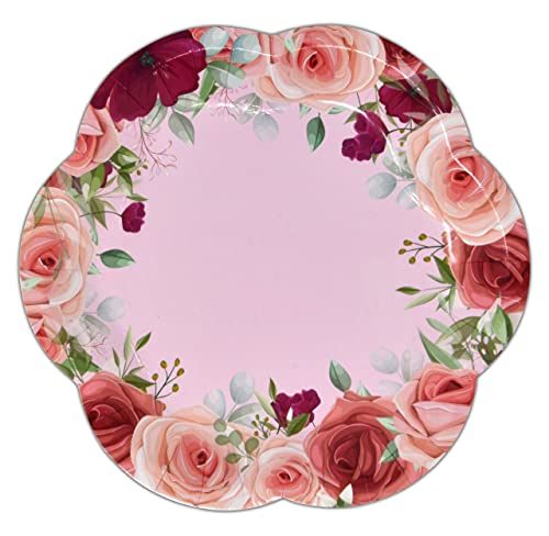 24 Disposable Tea Cups and Saucers Sets Floral Design 7" Flower Scallop Shaped Plates 24 5" Saucer Paper Plate 24 5 oz. Tea Cup with Handle 48 Lunch Napkins for Spring Wedding Birthday Party Supplies