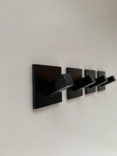 Generic Model Square,Towel Hooks Pack of 4 Towel Holder Wall Hooks Self-Adhesive Hooks Made of Stainless Steel No Drilling Rustproof Ideal for Bathroom Toilet Kitchen Office Matte Black