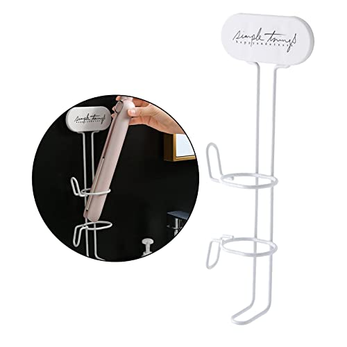 yotijay Farmhouse Metal Wire Bathroom Wall Mount Curling Iron Holder Hair Styling Tool Organizer Storage Basket Iron, Curling, White