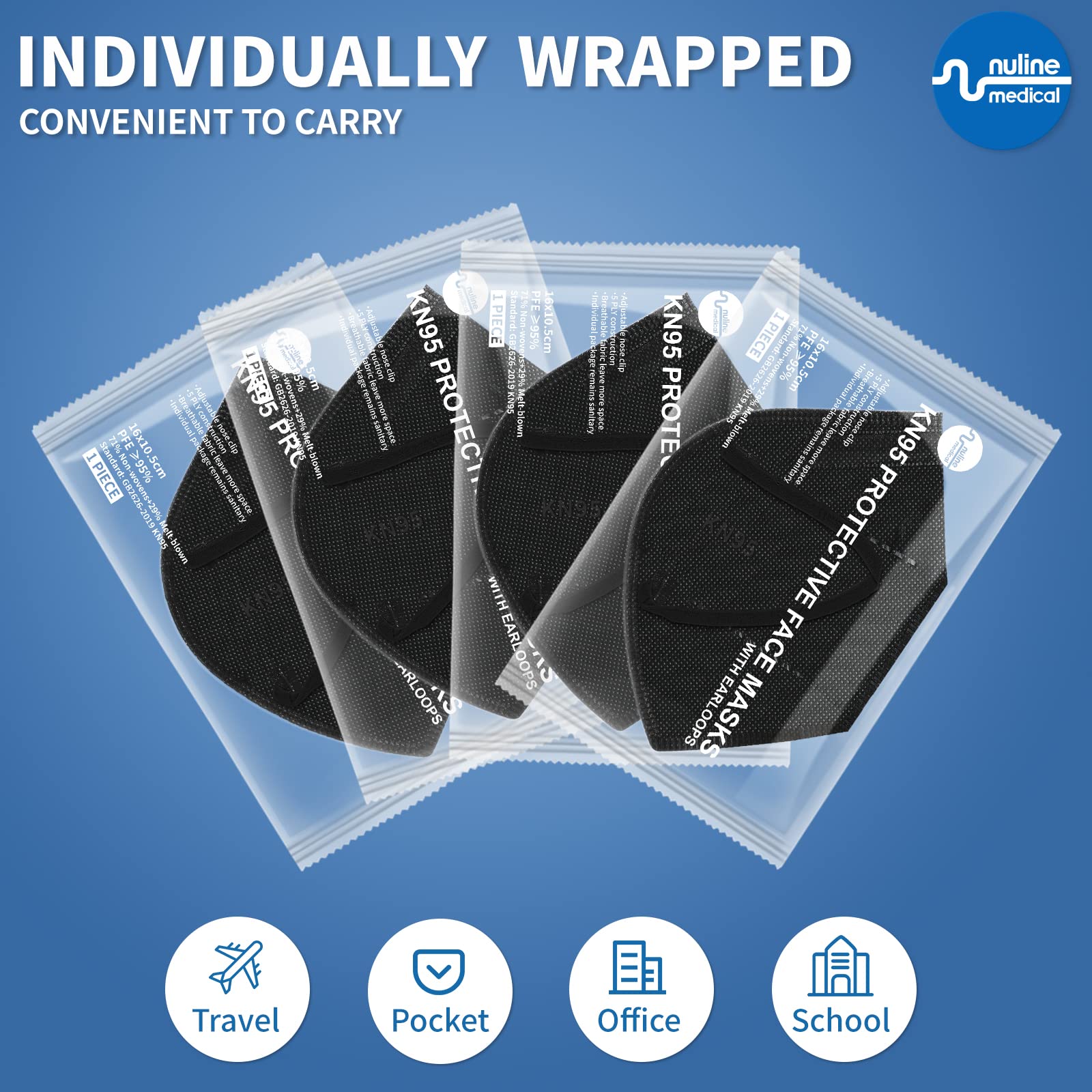 KN95 Disposable Face Masks, 5 Layer Cup Dust Protective Face Masks for Men & Women, Black, 30PCS
