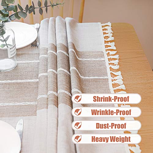 Vonabem Table Cloth Tassel Cotton Linen Table Cover for Kitchen Dinning Wrinkle Free Table Cloths (Coffee, 60in Round)