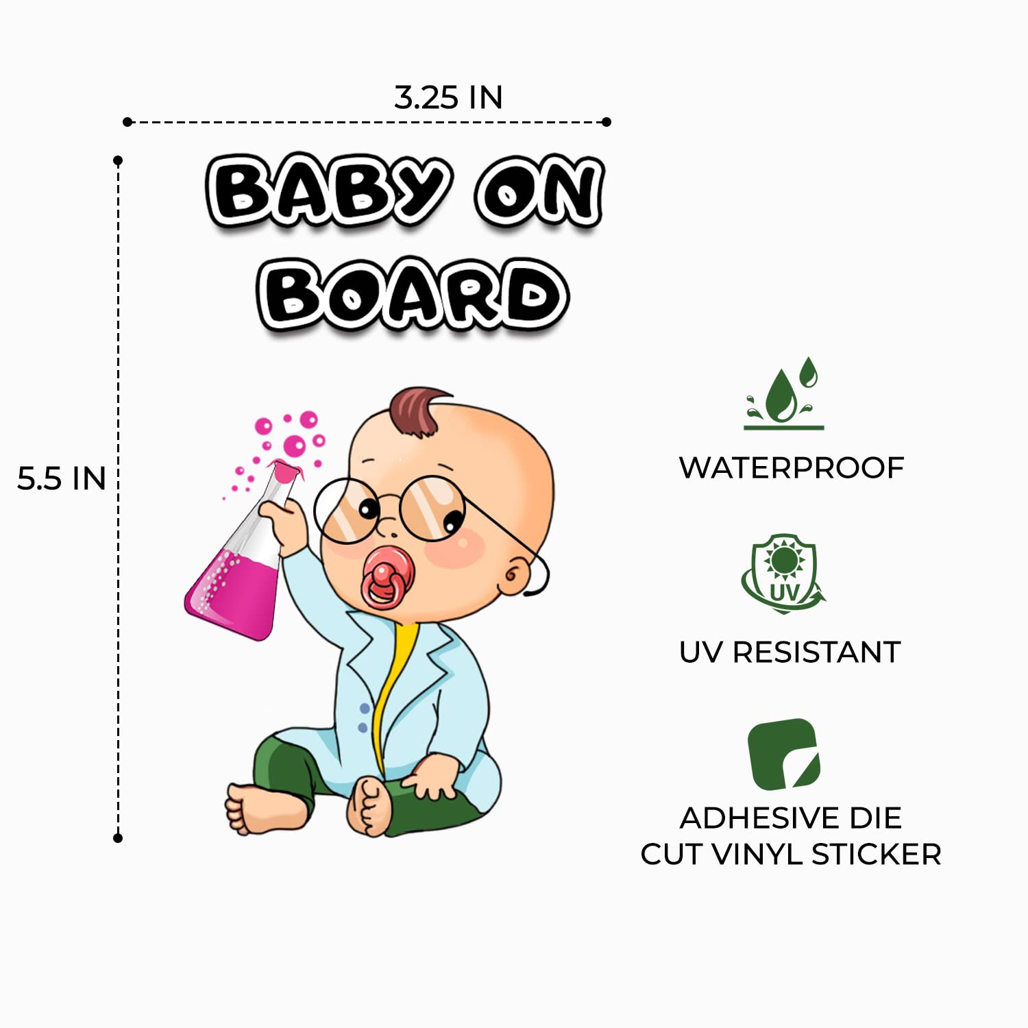 The Real of Oz-Cute Baby On Board - for Car Window No Residue Water Proof UV Resistant (Scientist)