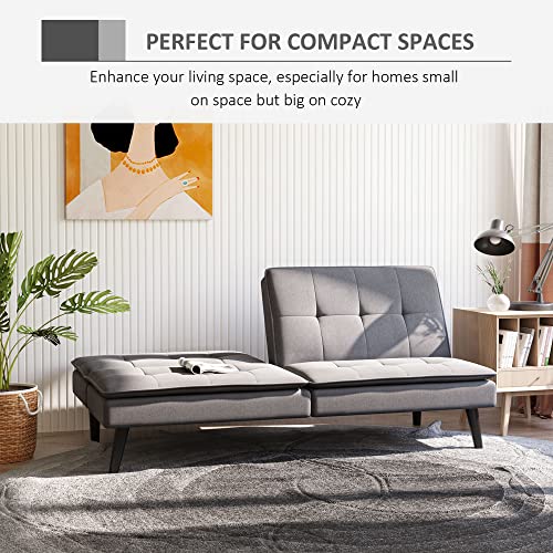 HOMCOM Convertible Lounge Futon Sofa Bed/3 Seater Tufted Fabric Upholstered Sleeper with Adjustable Backrest, Grey