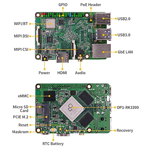 youyeetoo Rock PI 4 Model B SBC Basc RK3399 OP1 Onboard WLAN Bluetooth 5.0 (Rock Pi 4 Model B Plus 4GB LPDDR4 RAM onboard 64GB EMMC)