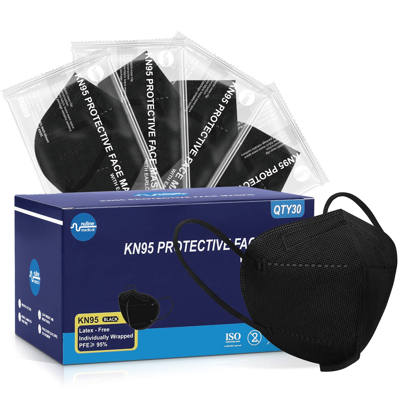 KN95 Disposable Face Masks, 5 Layer Cup Dust Protective Face Masks for Men & Women, Black, 30PCS