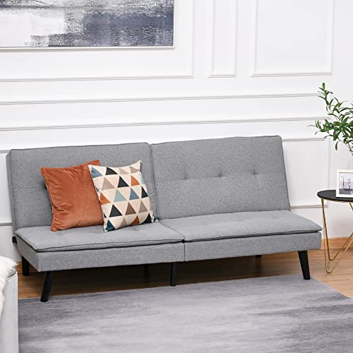 HOMCOM Convertible Lounge Futon Sofa Bed/3 Seater Tufted Fabric Upholstered Sleeper with Adjustable Backrest, Grey