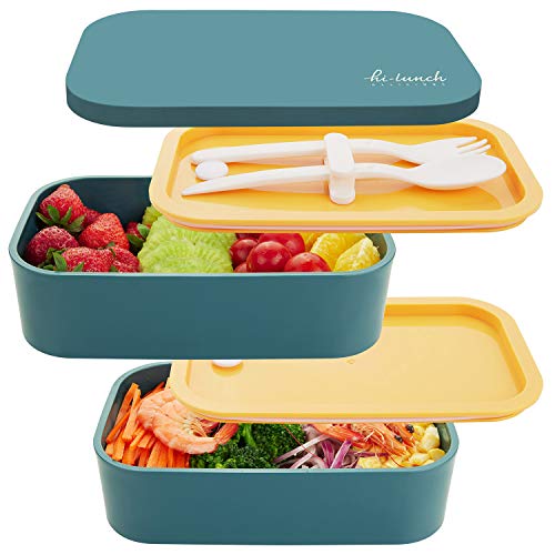 Bento Lunch Box - All-in-One Stackable Japanese Bento Box - Leakproof Eco-Friendly Meal Prep Containers for Men Women, Microwave and Dishwasher Safe,Easy Wash (Blue)