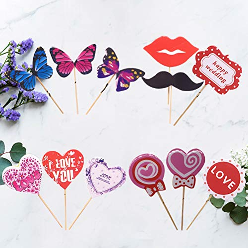 Amosfun Birthday Cake Toppers Double- Sided Printing Cake Picks Romantic Cake Decor Paper Creative Cake Toppers Cake Decorative Plug Flag for Party Cake Decortion