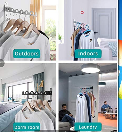 Ubrand Clothes Drying Rack Wall Mount, Folding Garment Drying Rack with Swing Arm Hook Closet Storage Organizer, Space Aluminum Mater, Used for Closet, Balcony, Bathroom (2 Racks and Rod) (Silver)
