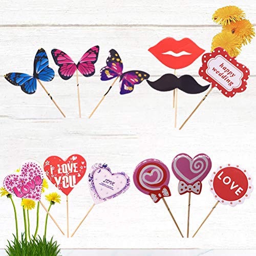 Amosfun Birthday Cake Toppers Double- Sided Printing Cake Picks Romantic Cake Decor Paper Creative Cake Toppers Cake Decorative Plug Flag for Party Cake Decortion