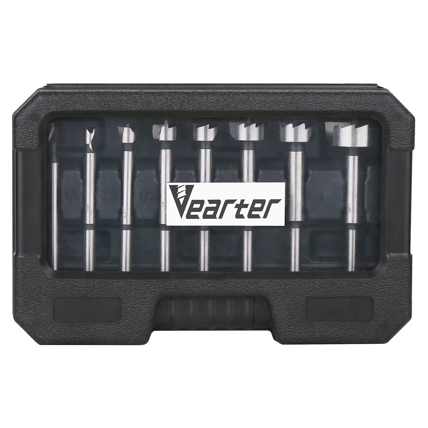 Vearter 8PCS/Set Forstner Drill Bits, 1/4'' to 1-3/8'' Round Shank Multi Sided Wood Drill Kit, Woodworking Self-Centering Hole Saw Tool for Solid Wood, MDF, Plastic, Particleboard, Plywood
