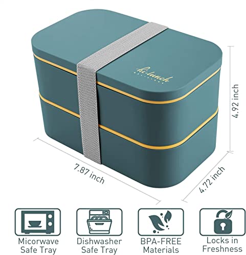 Bento Lunch Box - All-in-One Stackable Japanese Bento Box - Leakproof Eco-Friendly Meal Prep Containers for Men Women, Microwave and Dishwasher Safe,Easy Wash (Blue)