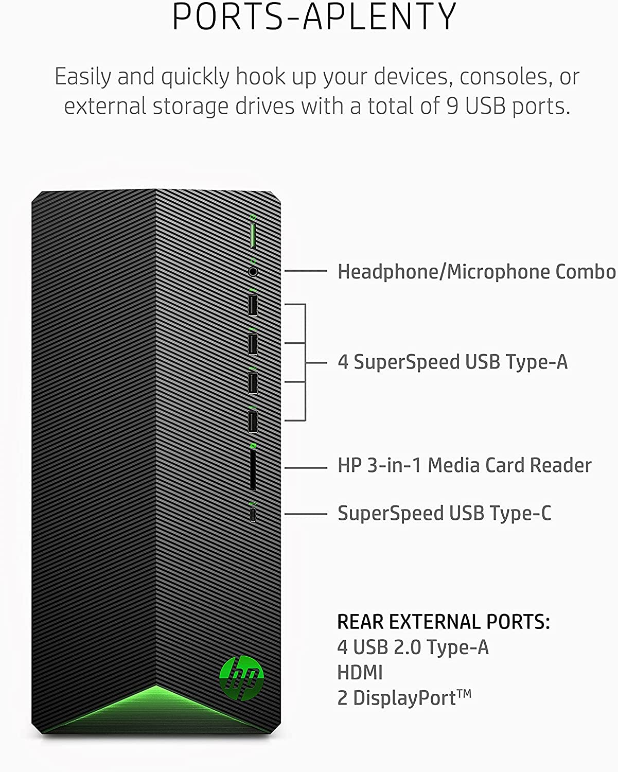 HP Newest Pavilion Premium Gaming Desktop PC: 6-Core AMD Gaming Processor Ryzen 5 5600G(Upto 4.4GHz), 32GB RAM, 1TB SSD+1TB HDD, 4GB AMD Radeon RX5500, WiFi, Bluetooth, HDMI, DP, USB-C, Win10, TF