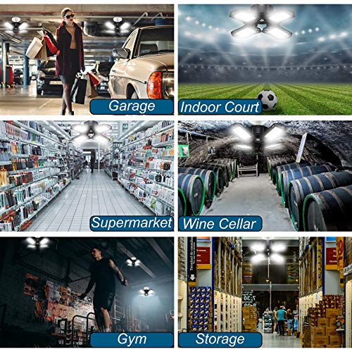 Garage Lights Ceiling LED, Deformable Garage LED Bulb Light 120W 12000 Lumen E26 with 4 Adjustable LED Panels for Shop Light Warehouse, Barn, Workshop and Yard (NO Motion Activated) (Aluminum(1 Pack))