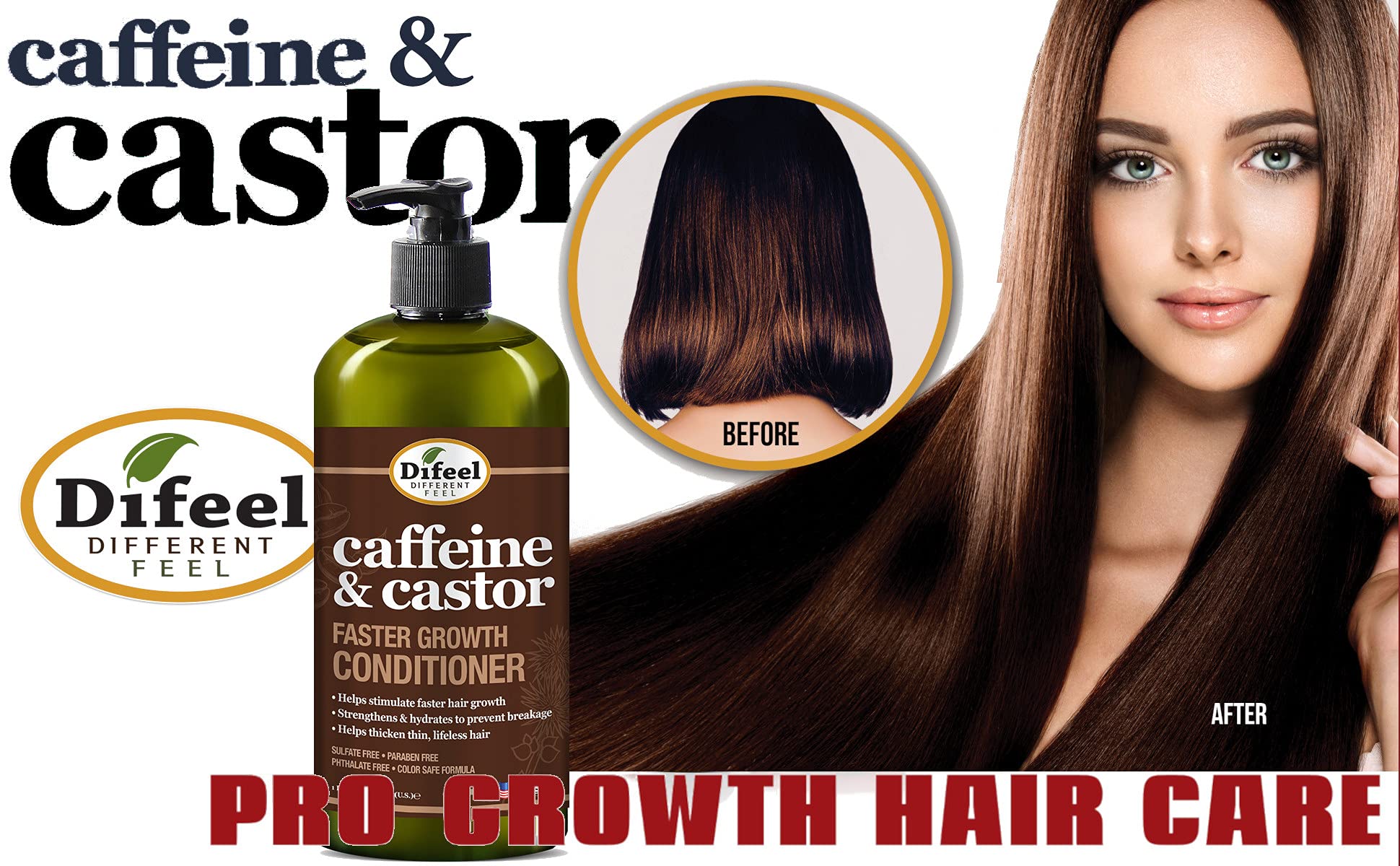 Difeel Caffeine & Castor Conditioner for Faster Hair Growth 33.8 oz.
