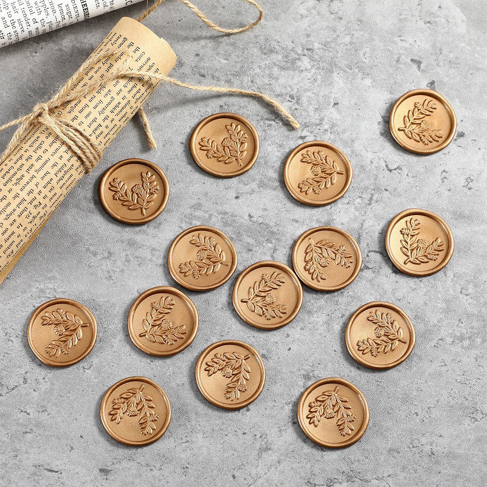 Wax Seal Stickers Envelope Seal Stickers Wedding Invitation Envelope Seals Self Adhesive Gold Stickers for Party Invitaion, Christmas, Gift Wrapping (Eucalyptus Style, 100 Pieces)