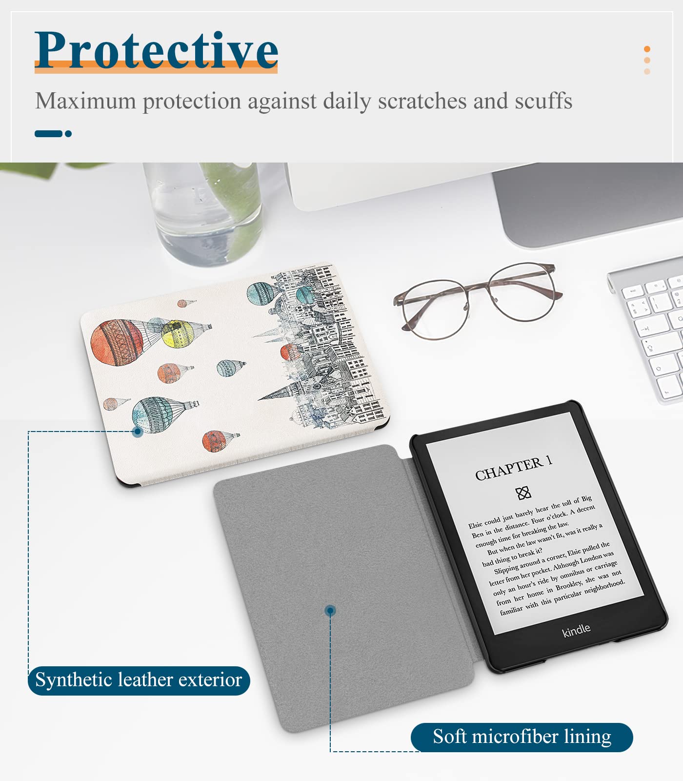 Dadanism Case Fits Amazon 6.8" Kindle Paperwhite(11th Generation 2021 Release), Casing Shell Cover with Auto Wake/Sleep for Kindle Paperwhite Signature Edition and E-Reader Protector, City Balloon
