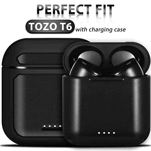 Claiol Protective Case Compatible for Tozo T6, Upgraded Shockproof Tozo T6 Case Cover with Metal Carabiner. (Black)