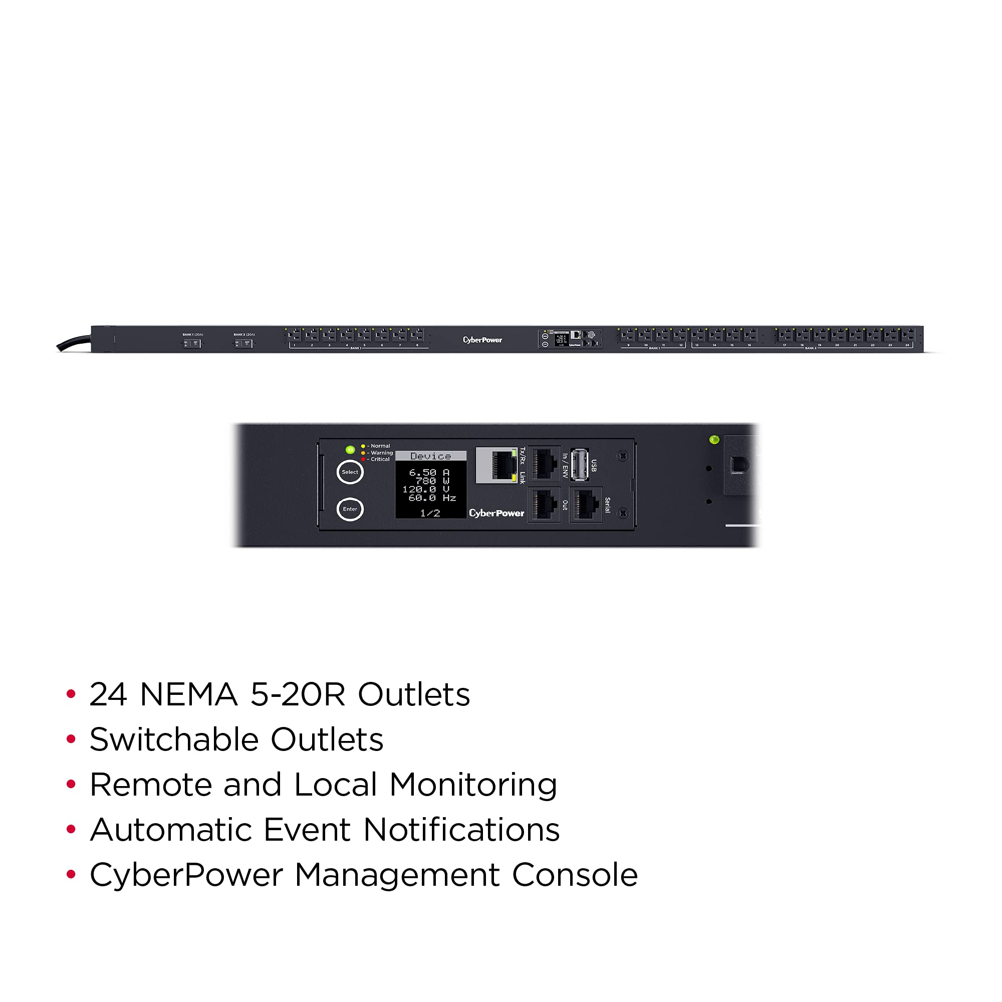 CyberPower PDU41102 Switched PDU, 100-120V, 30A (Derated to 24A), 24 Outlets, 0U Rackmount