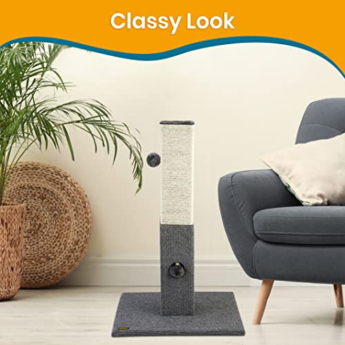 PAWBEE - 32" Cat Scratching Post - Tall Cat Scratching Posts for Indoor Cats - Sisal Rope Cat Scratchers - Cat Scratch Post for Small & Large Cats - Cat Post Tower with Jingle Bell Toy - Cat Scratcher