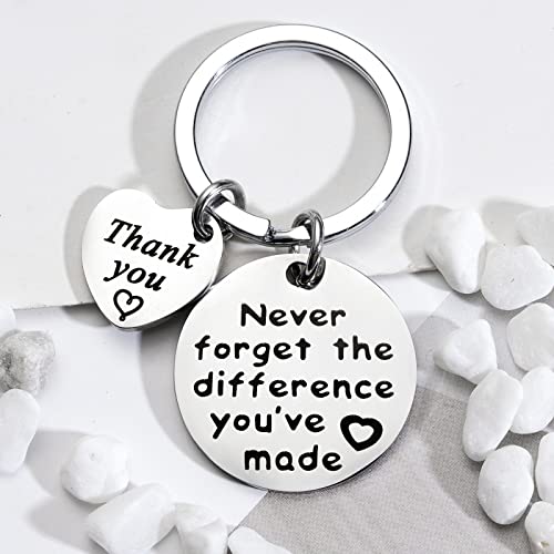 YALLNASL Coworker Leaving Retirement Keychain Gifts for Women Men Never Forget the Difference You've Made Keyring for Colleague Co-worker Going Away Appreciation Gift
