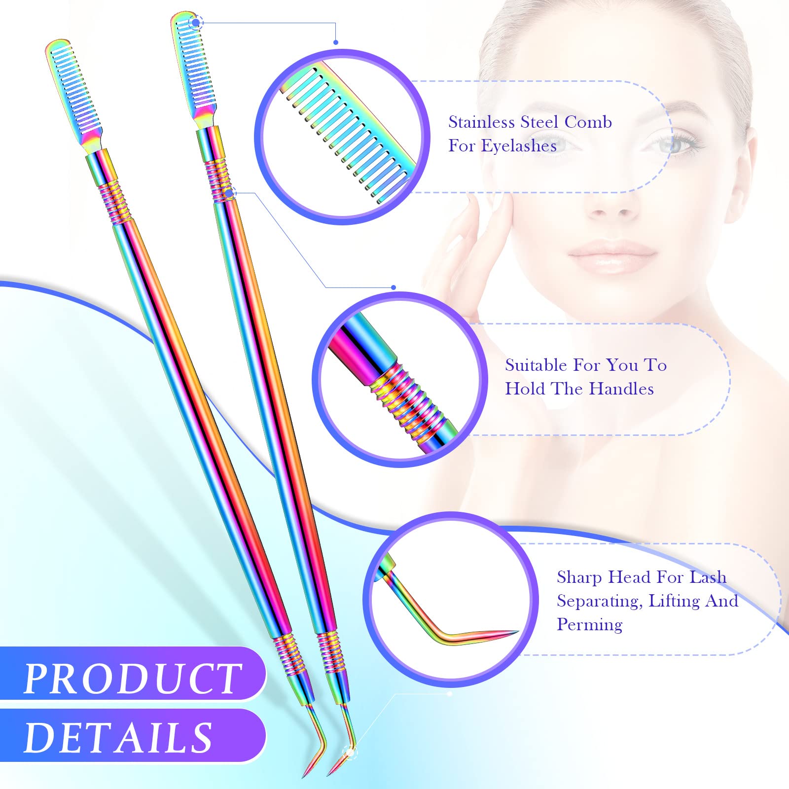 Chumia 2 Pieces Eyelash Lift Perm Tool Lash Separator Tint Tool Stainless Steel Metal Lash Lift Rods for Eyelash Eyebrow Perming Tinting Curling Extensions Supplies(Multi Color)