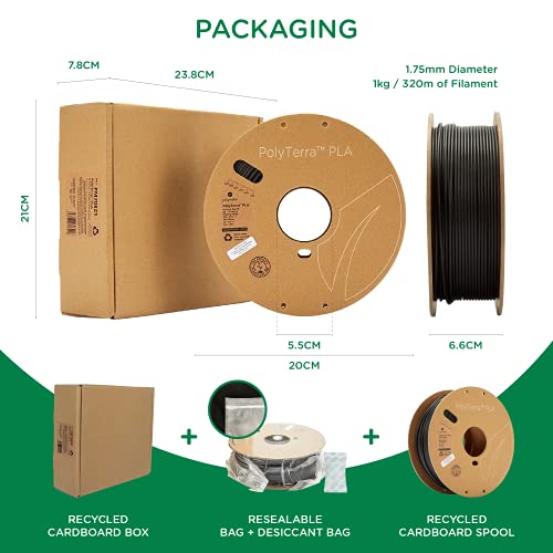 Polymaker Matte PLA Filament 1.75mm Black, 1.75 PLA 3D Printer Filament 1kg - PolyTerra 1.75 PLA Filament Matte Black 3D Printing Filament (1 Tree Planted)