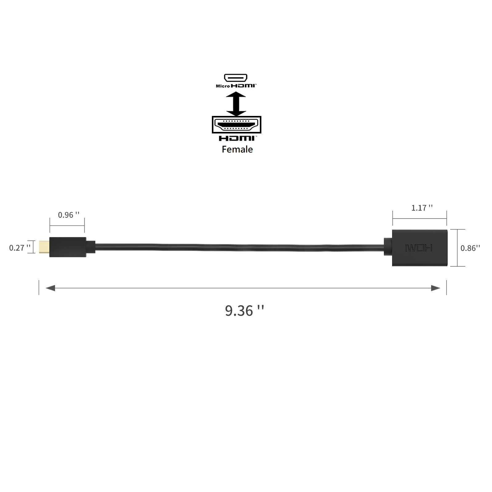 Micro HDMI to HDMI Adapter, 4K Mirco HDMI Male to HDMI Female Cable(Type D to Type A), Support 1080P 3D, for GoPro Hero8/7/6/5, Raspberry pi 4, Sony 6300, Nikon/Canon, Yoga 3 and Other Action Camera
