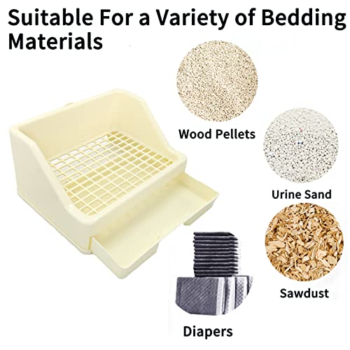 Hamiledyi 14 Pcs Rabbit Litter Box with Drawer Urinal Pad Pet Toilet Cage Trainer Corner Potty Cleaner Broom Brush Dustpan for Guinea Pigs Chinchilla Ferret Bunny Hedgehog Small Animals(White)