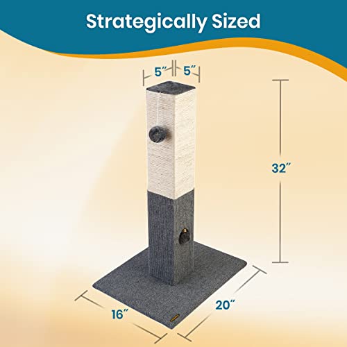 PAWBEE - 32" Cat Scratching Post - Tall Cat Scratching Posts for Indoor Cats - Sisal Rope Cat Scratchers - Cat Scratch Post for Small & Large Cats - Cat Post Tower with Jingle Bell Toy - Cat Scratcher