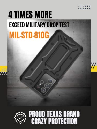 ArmadilloTek Vanguard Compatible with Samsung Galaxy S21 Ultra Case, Military Grade Full-Body Rugged with Built-in Kickstand [Screenless Version] - Black