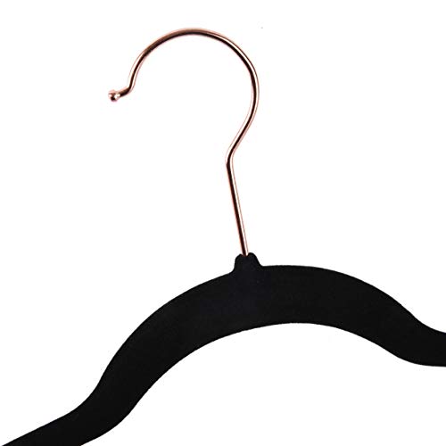 AREKUAEI Premium Black Velvet Hangers (Pack of 50) Heavyduty - Non Slip - Velvet Suit Hangers - Copper/Rose Gold Hooks,Space Saving Clothes Hangers